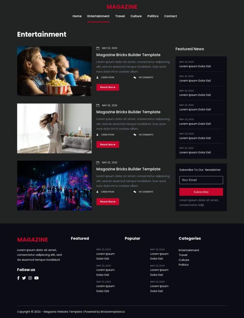 Entertainment – Magazine Website Template